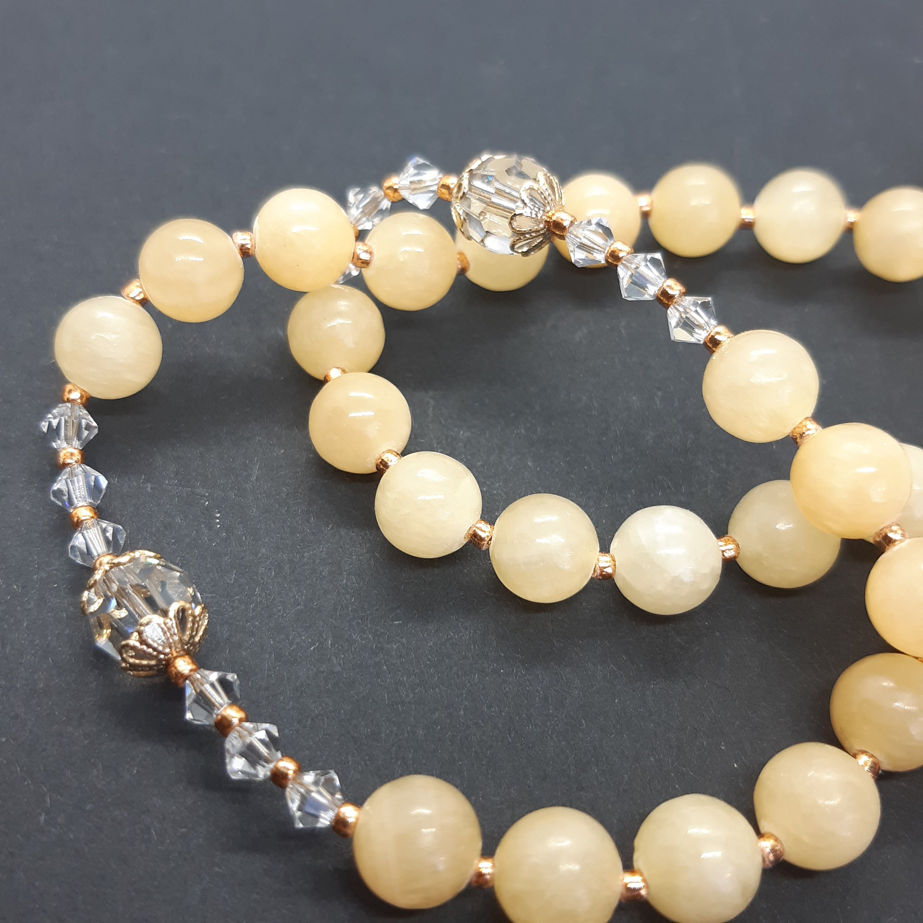 Handmade Natural Honey Jade Yellow Rosary With Italian Gold Toned ...