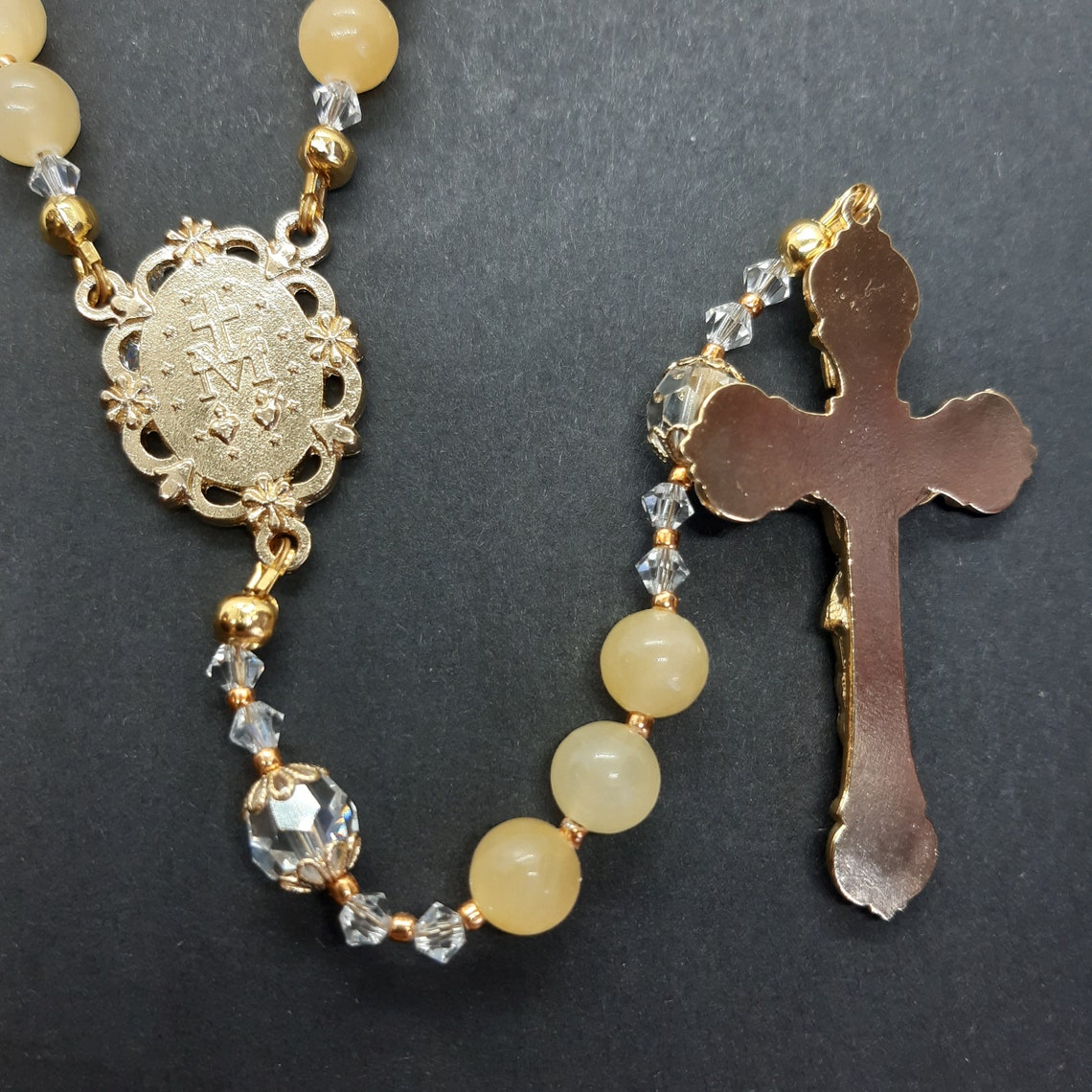 Handmade Natural Honey Jade Yellow Rosary With Italian Gold Toned ...