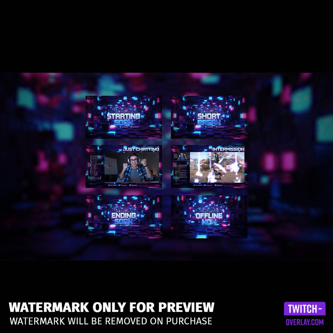 Cubecave Neon Stream Package | Neon Stream Overlay, Futuristic Stream ...
