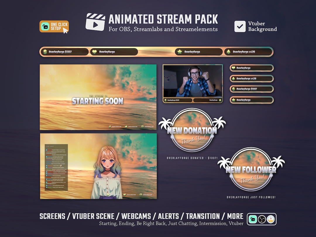 Ocean Sunset Stream Pack / Chill Theme/chill/stream Overlay/transition ...