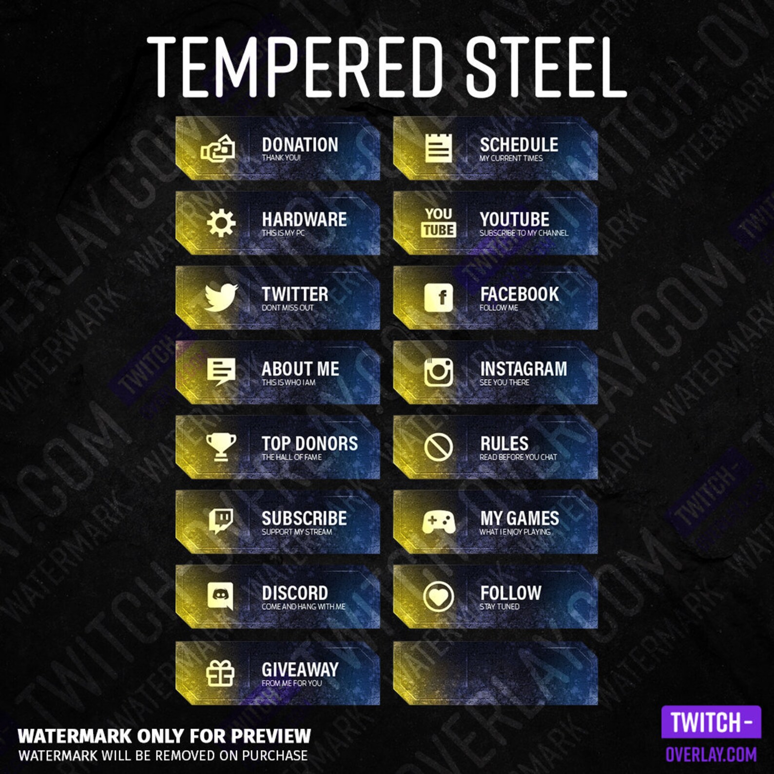Twitch Panels | "tempered Steel Yellow" Stream Panels - Etsy