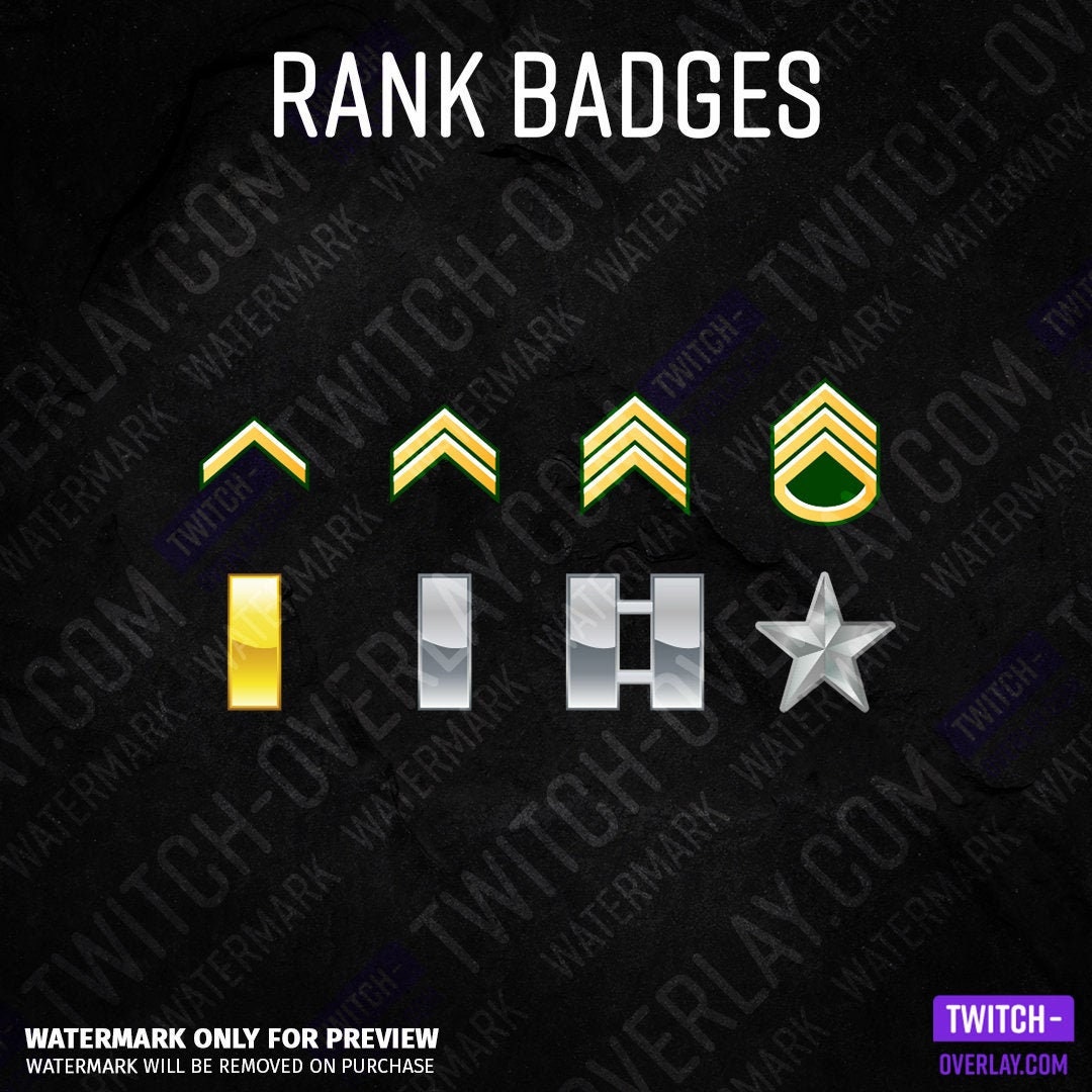 Army Ranks | Twitch Subscriber Badges | Army Badges, Army Emotes, Rank ...