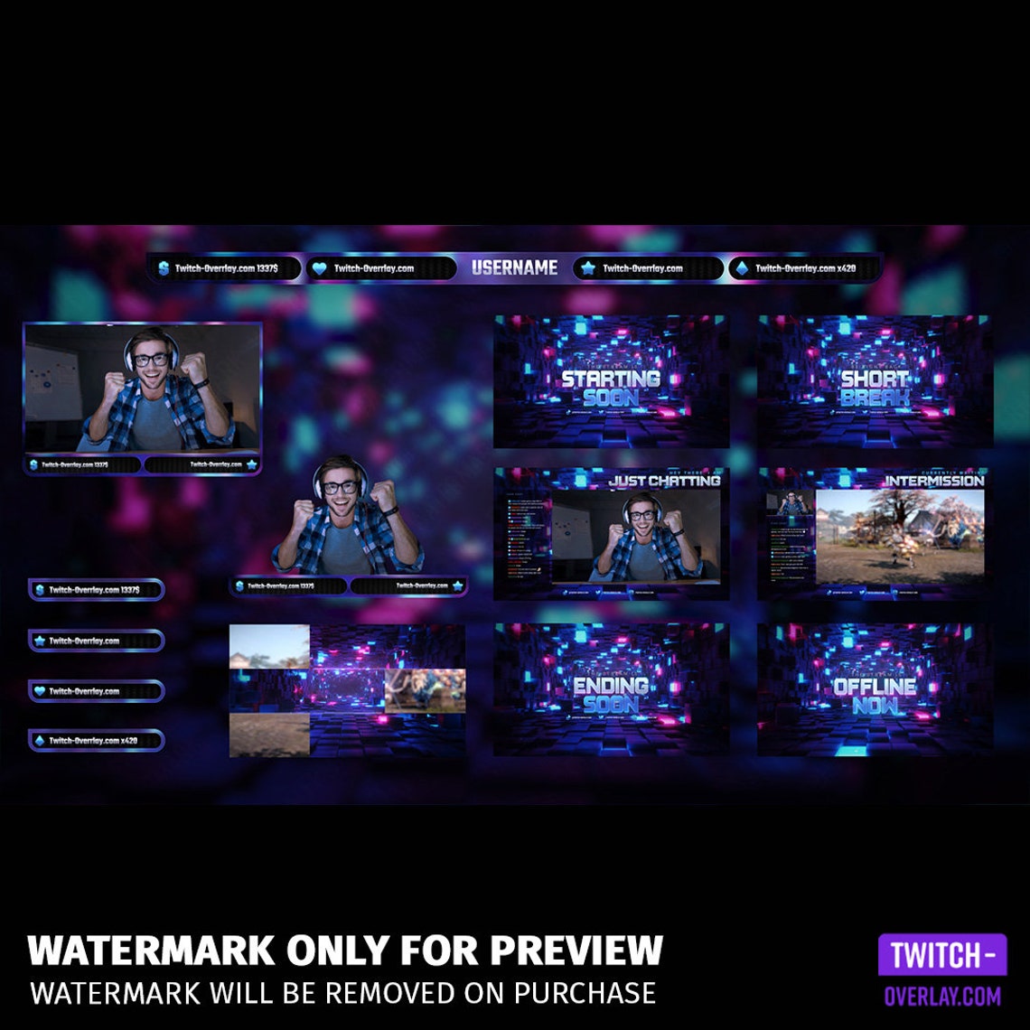 Cubecave Neon Stream Package | Neon Stream Overlay, Futuristic Stream ...