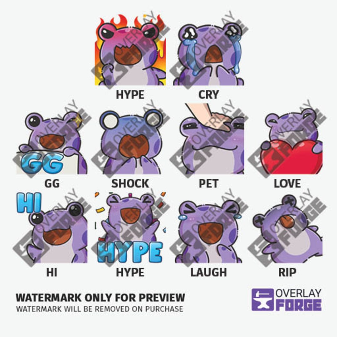 10 Frog Twitch Emotes | Purple Frog / Purple Lizard Emotes - Etsy