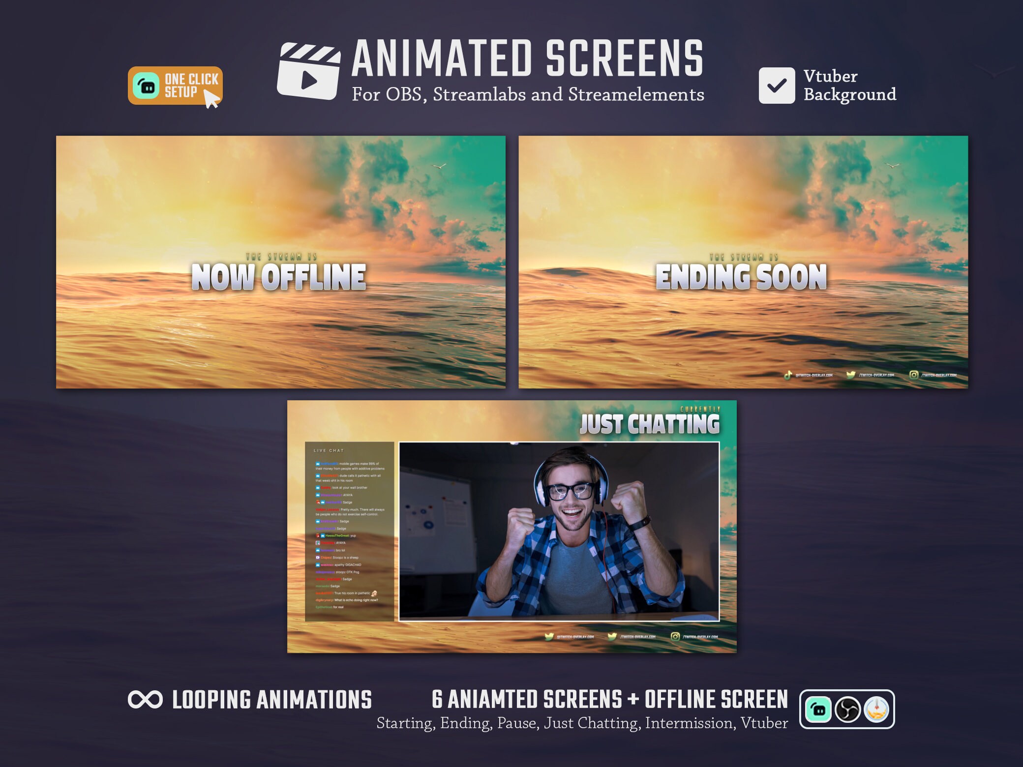 Ocean Sunset Stream Pack / Chill Theme/chill/stream Overlay/transition ...