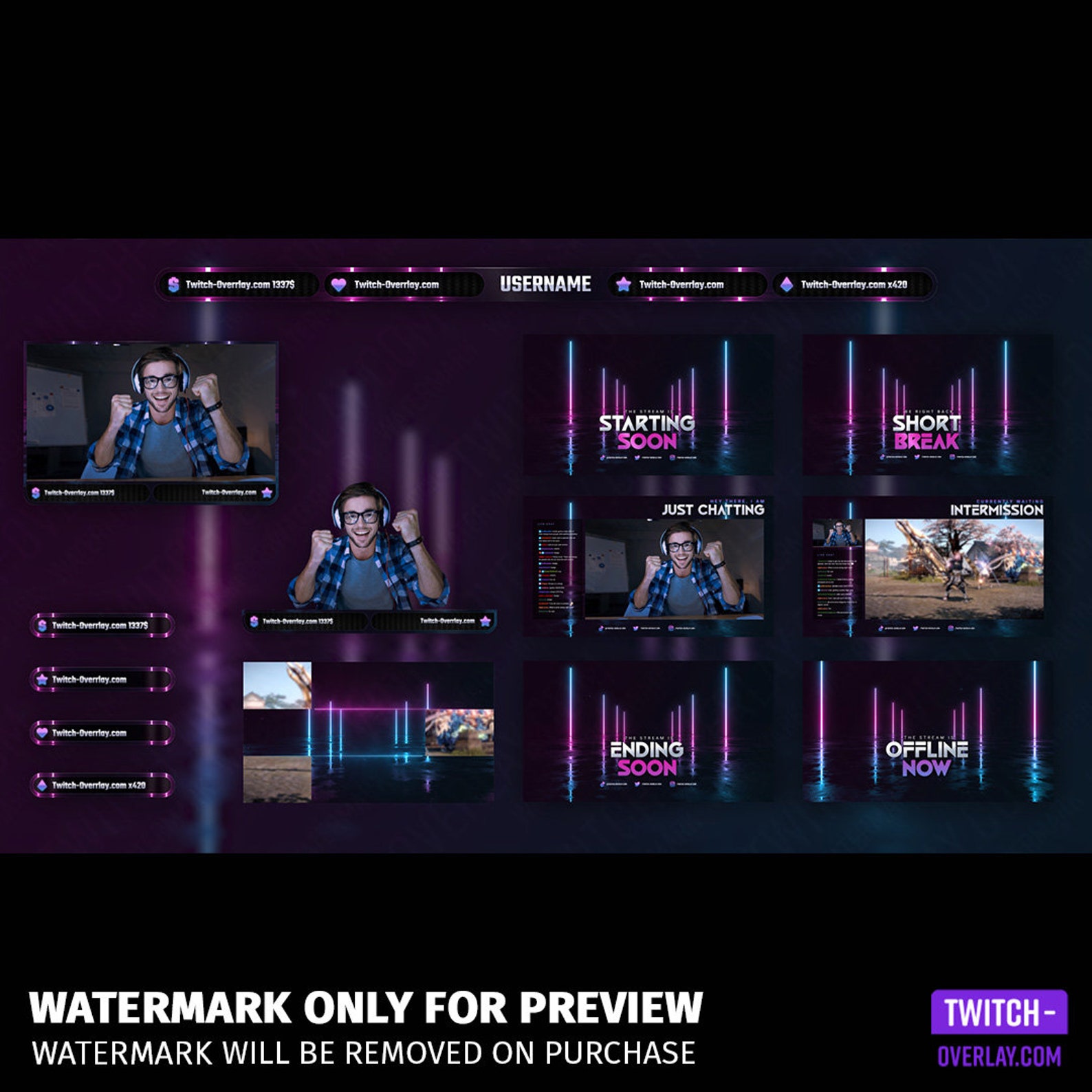 Pillars of Light Stream Package | Futuristic Stream Overlay, Neon ...