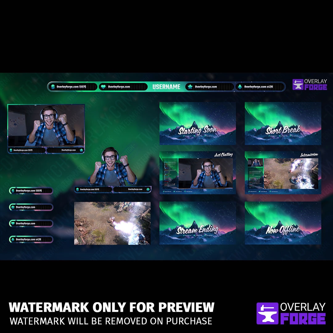 Northern Lights Stream Package | Neon Colors, Cozy Stream Overlay, Snow ...