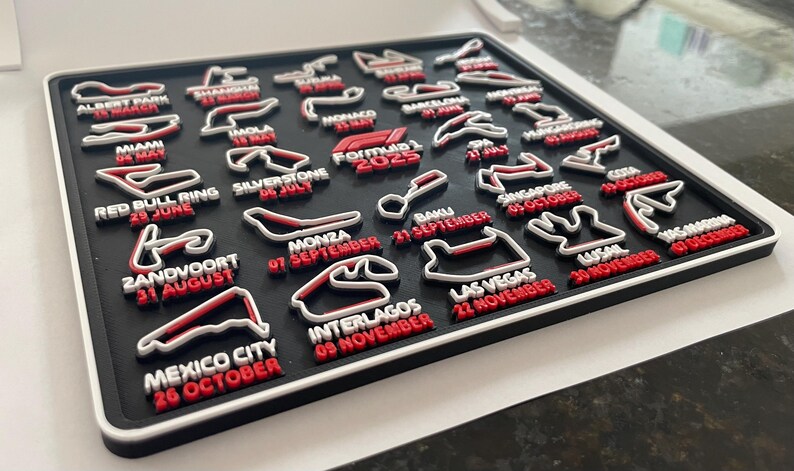 F1 2025 3D Printed Race Calendar With Tracks and Dates! - Etsy