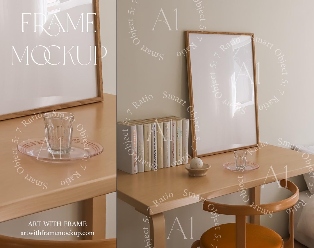 Single Frame Mockup Glass Reflection Minimalistic Vertical Wood Wooden ...