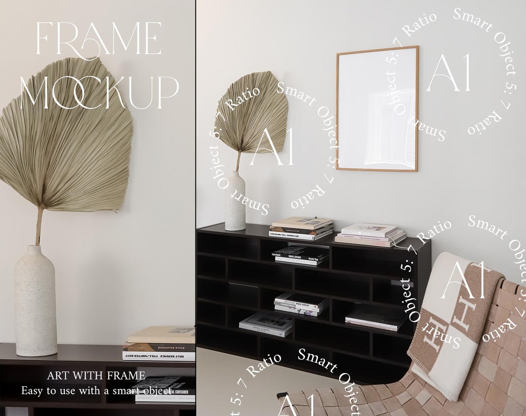 Modern Interior Frame Mockup A1 ISO Vertical Thin Wood Print Poster ...