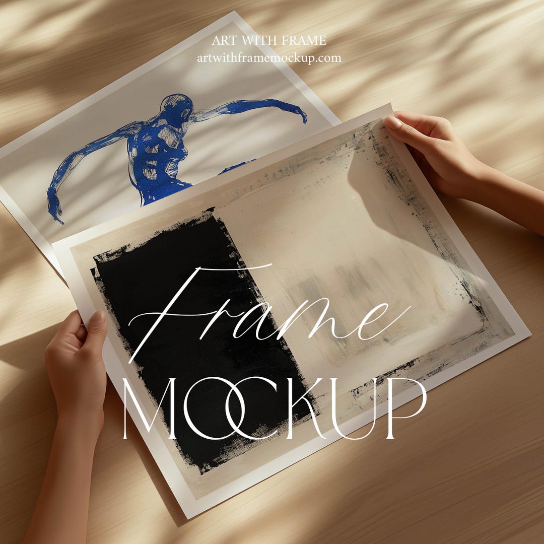 Poster Mockup With Hands, Horizontal Flat Lay, Close up Detail, Natural ...