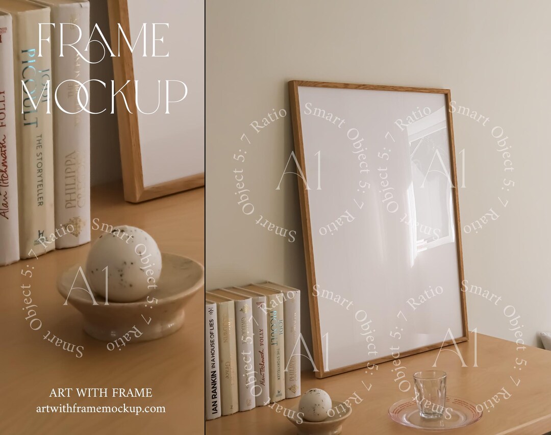 Glass Frame Mockup 5x7 Natural Light DIN A1 Wood Wooden Frame Vertical ...