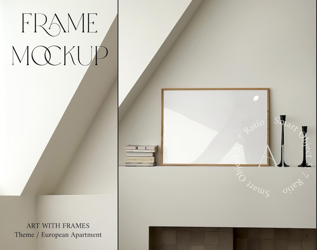 Horizontal Mockup Frame Wood A1 Landscape Frame Glass Reflection ...