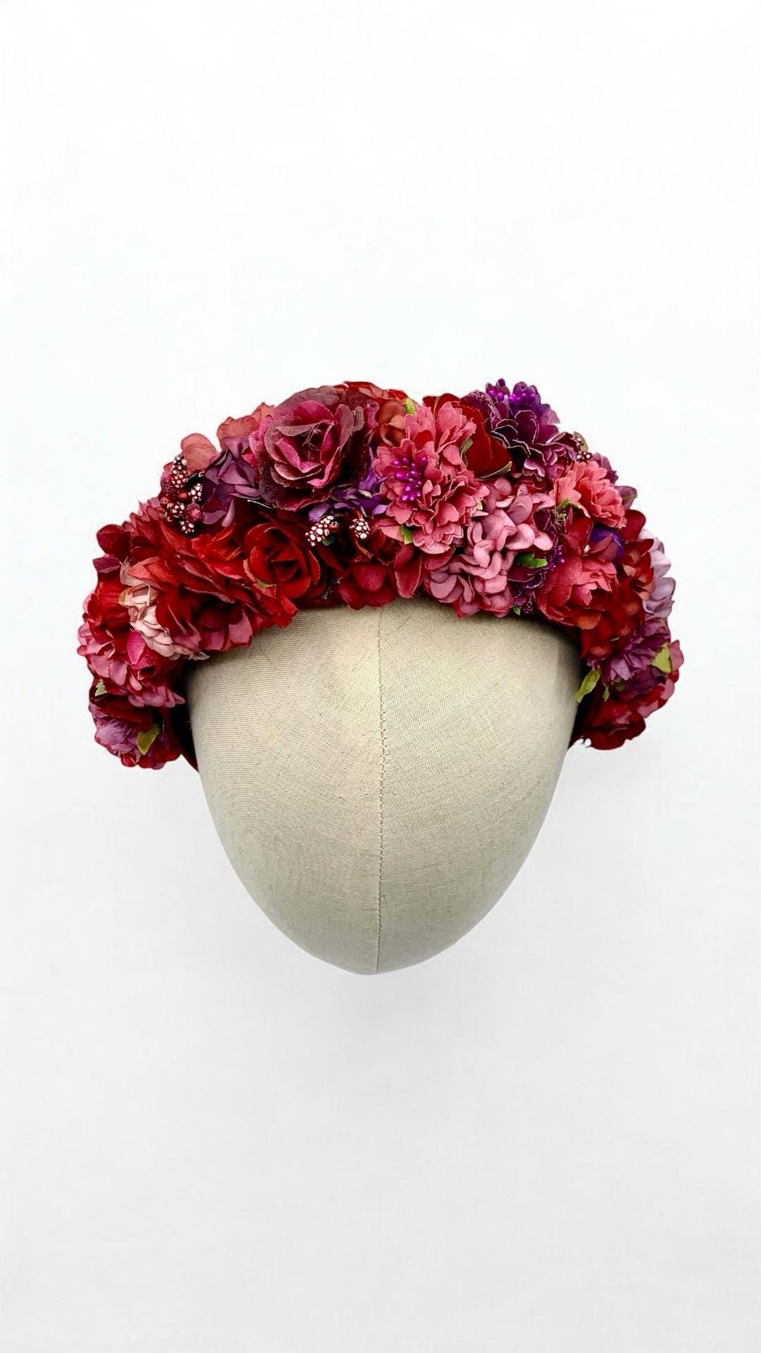 HEADBAND HEADBAND FLOWERS Burgundy Serre tete Fleurs Bordeaux Burgundy Width Headband Flower Crown Etsy UK