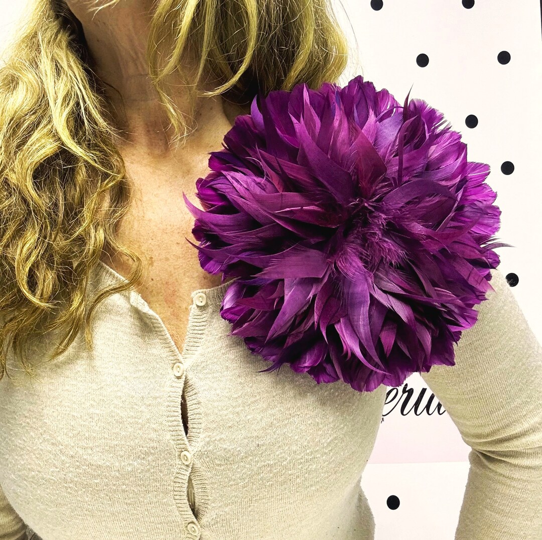 XL FLOWER BROOCH Made of Plum Feathers - Plum Feathers Flower Brooch ...