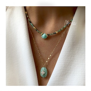 ZOE/ Collier ras du cou en turquoise africaine et amazonite - Bohème ...