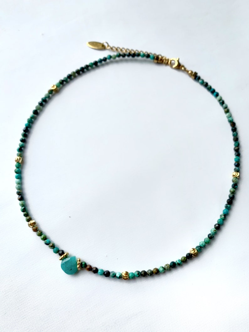 ZOE/ Collier ras du cou en turquoise africaine et amazonite | Etsy France