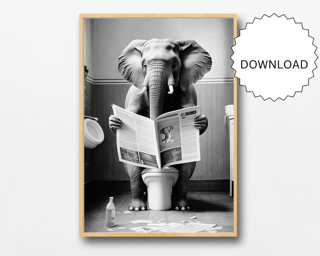 Adorable Baby Elephant on the Toilet , Kids Bathroom Decor , Toddler ...