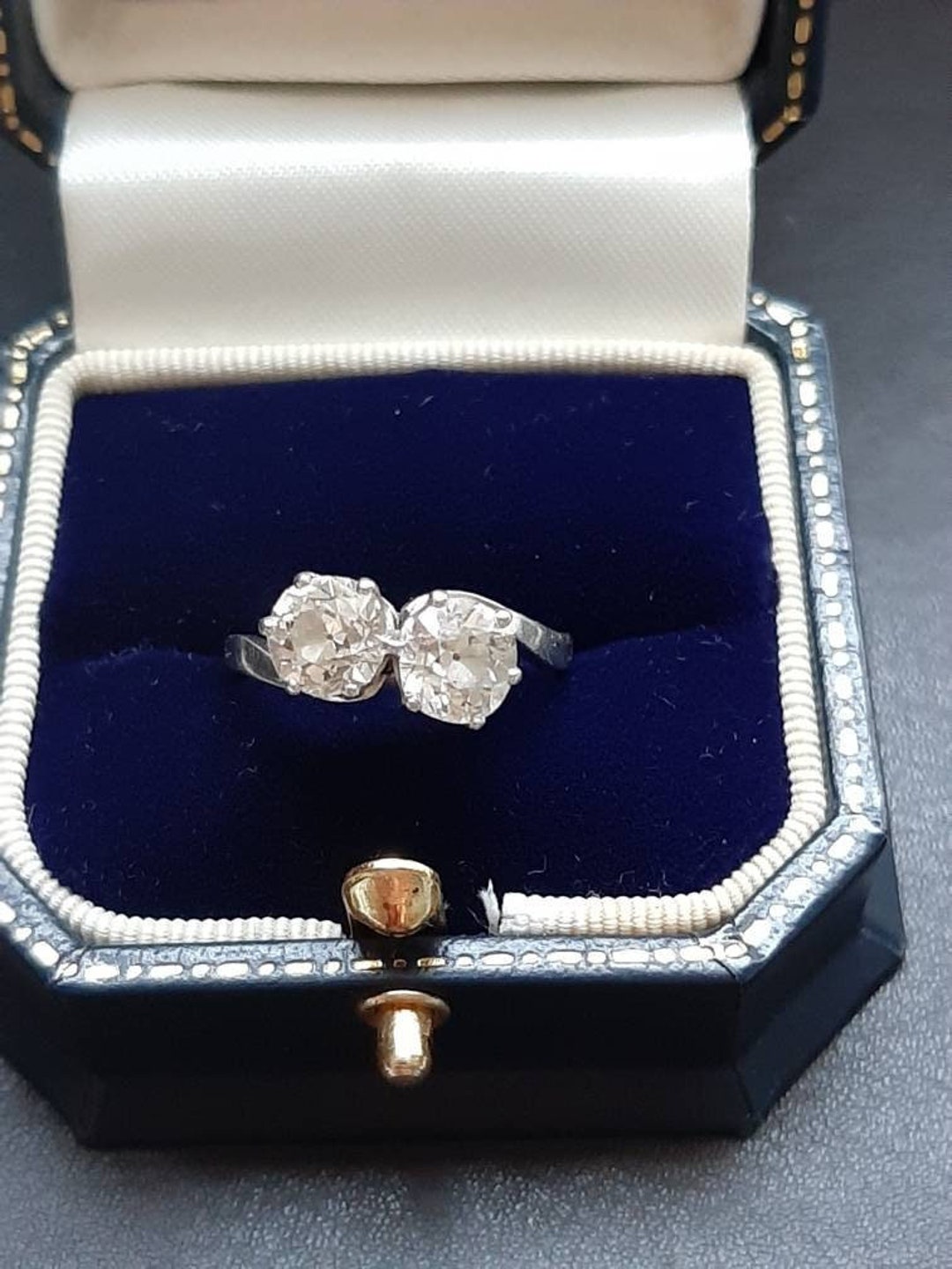 An Antique 1920's Platinum 2ct Natural Old Hand Cut Diamond Two Stone ...