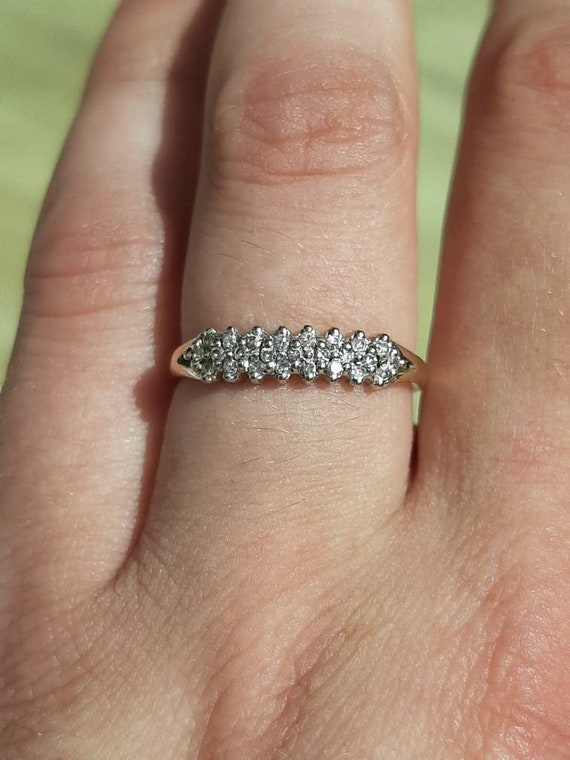 A Vintage 9ct Gold Three Row Diamond Ring - Etsy
