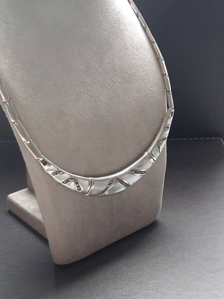 A Vintage Silver Mother of Pearl and Marcasite Collarette - Etsy