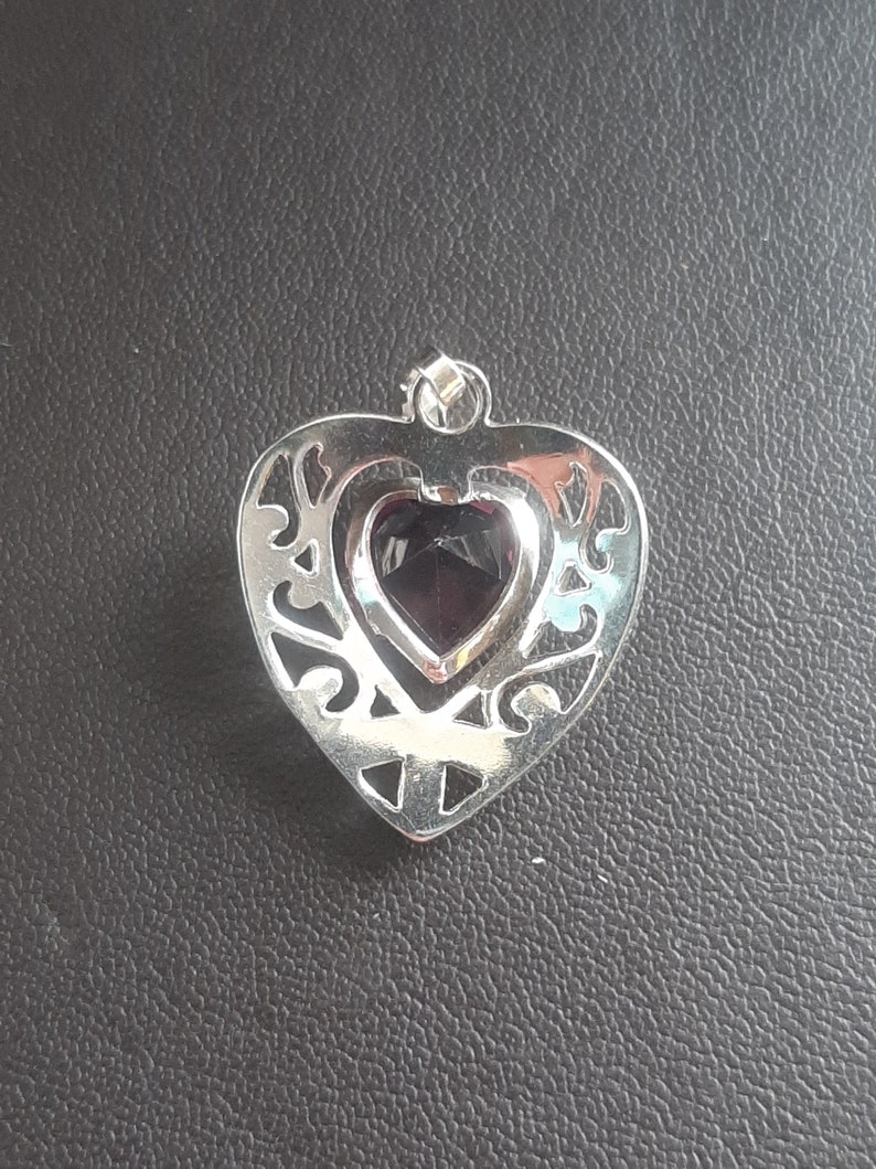 A Vintage Silver Purple Glass Heart Pendant - Etsy