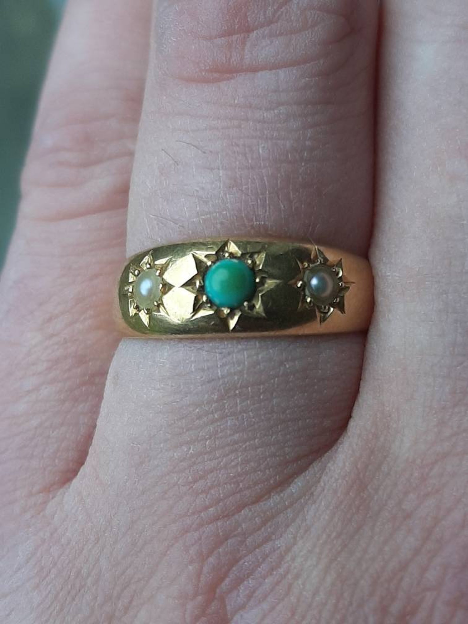 An Antique 18ct Gold Turquoise and Pearl Ring - Etsy