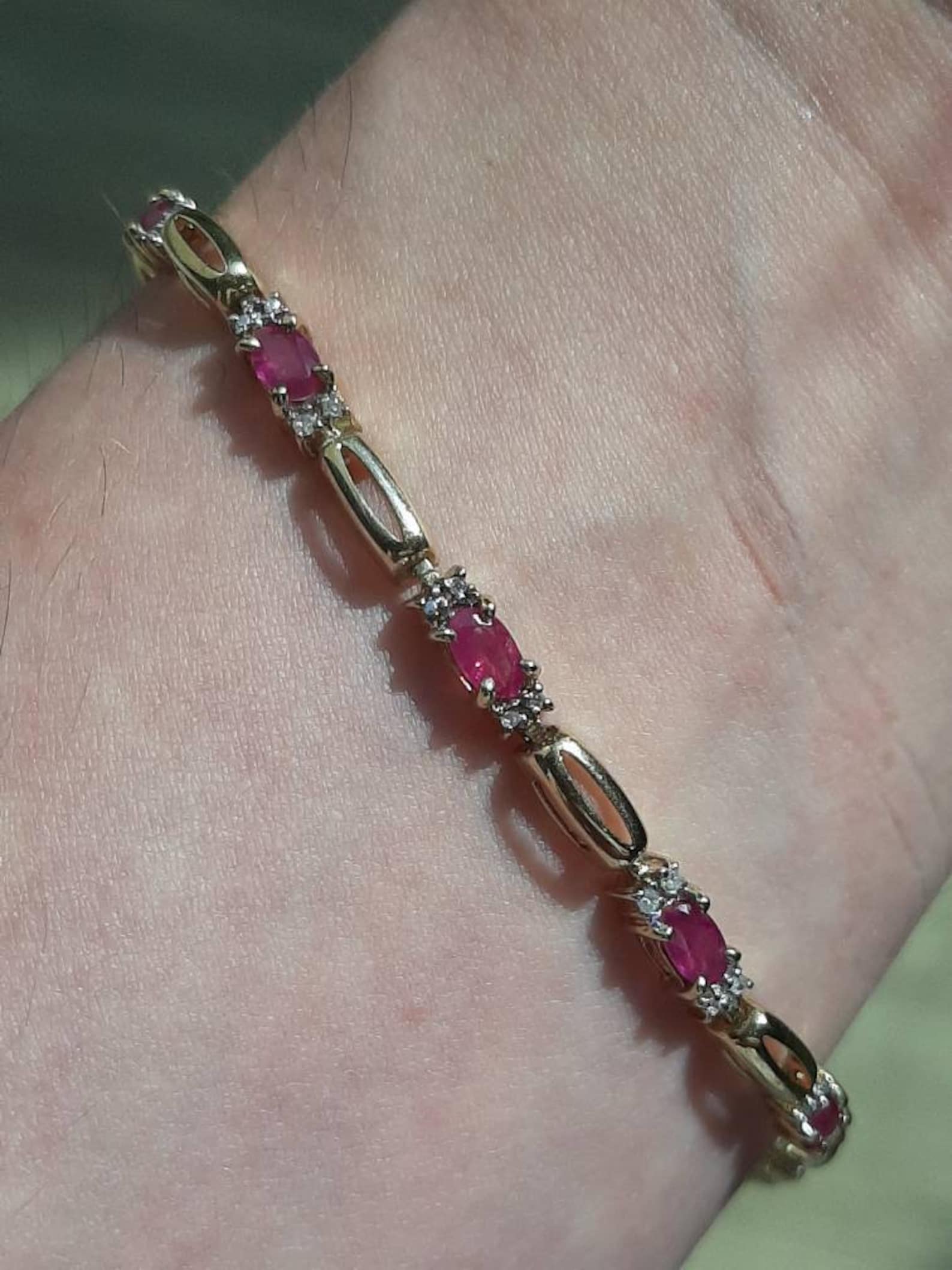 A Vintage 9ct Gold Ruby and Diamond Bracelet - Etsy UK