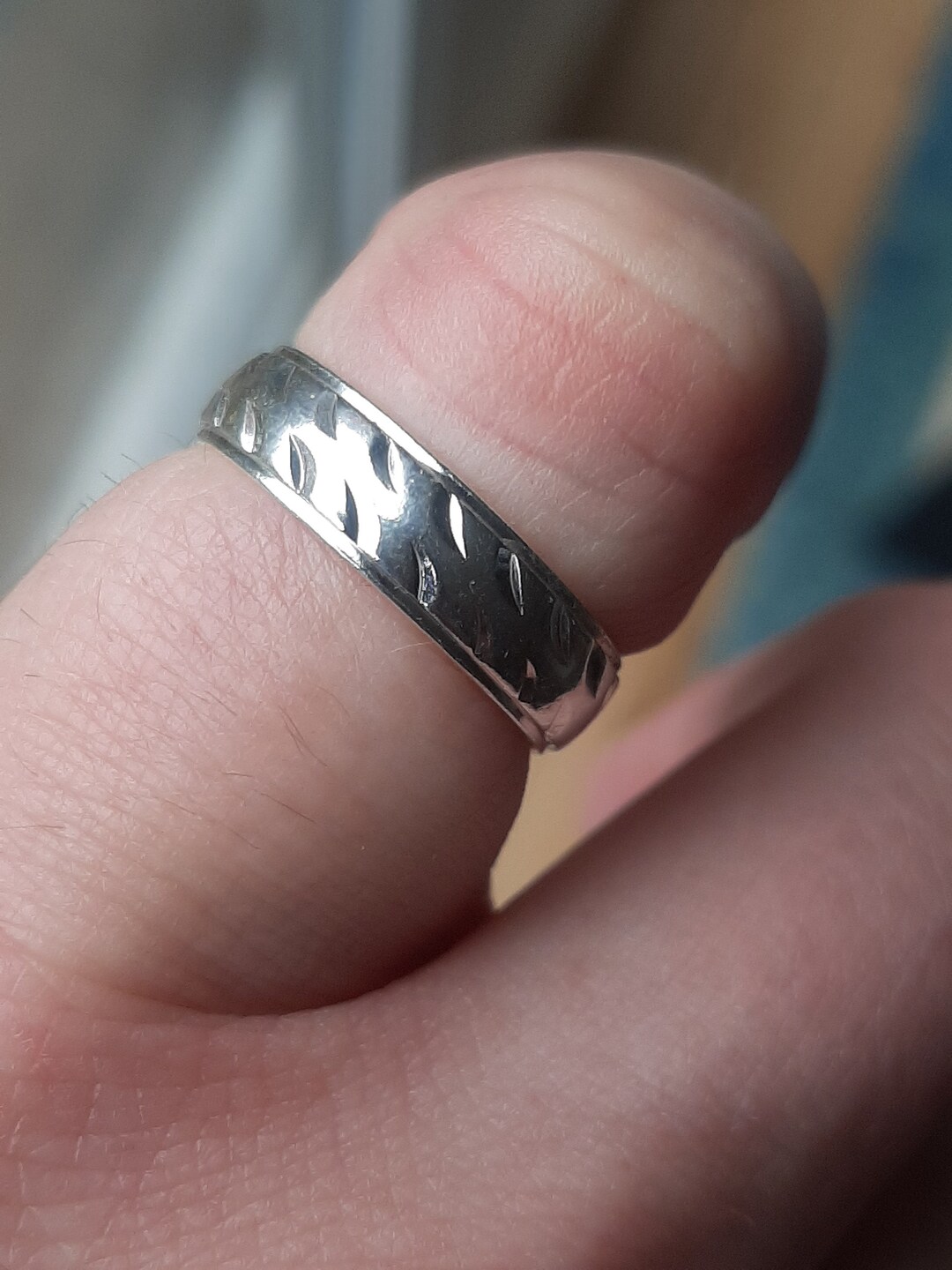 A Silver Patterned Wedding Ring, Finger Size J - Etsy