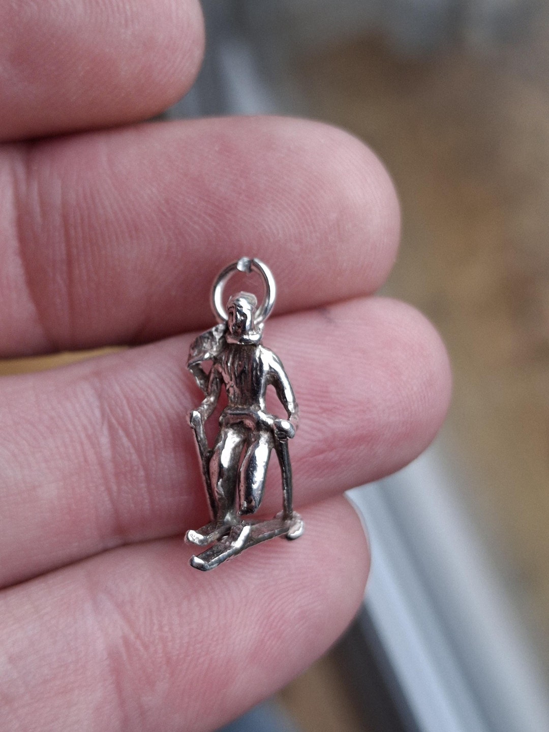 A Silver Skier Pendant Charm - Etsy