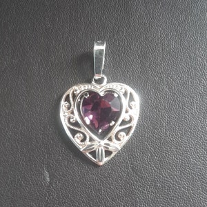 A Vintage Silver Purple Glass Heart Pendant - Etsy
