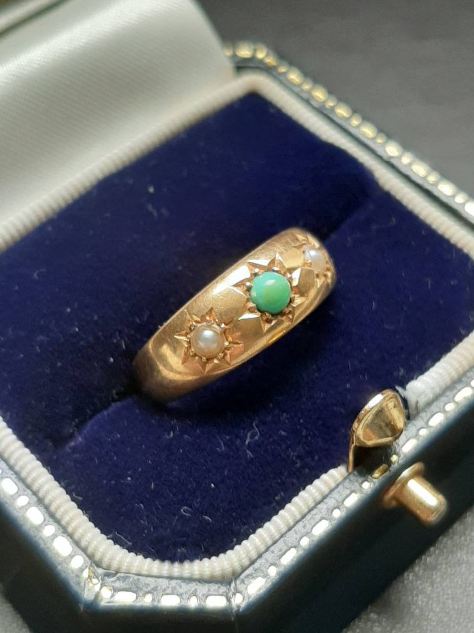 An Antique 18ct Gold Turquoise and Pearl Ring - Etsy