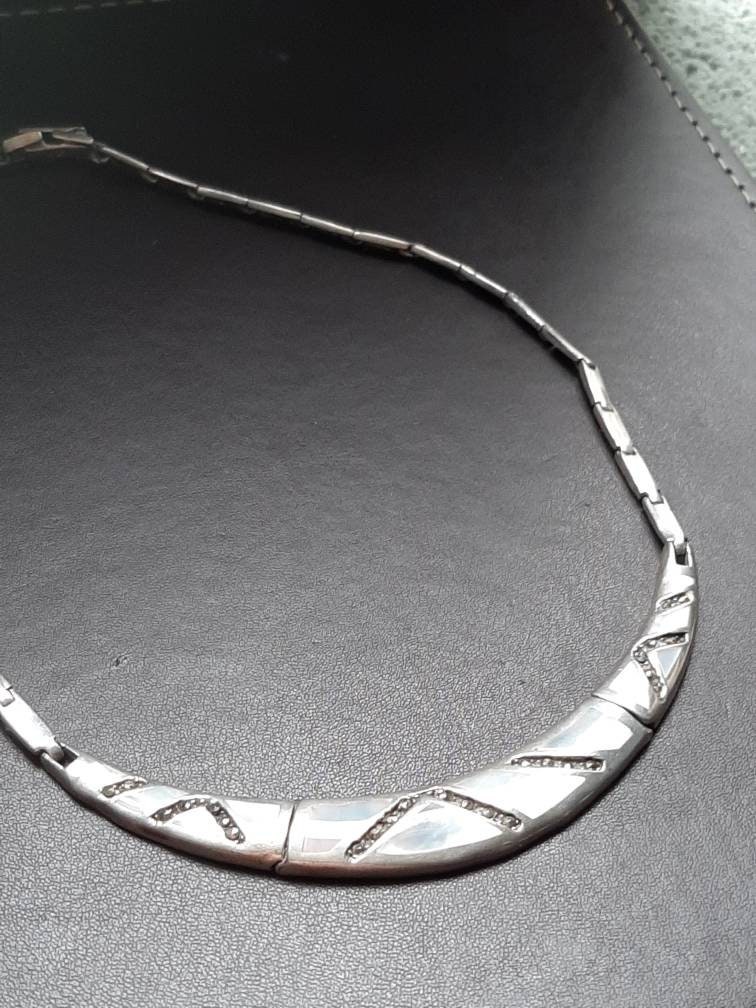 A Vintage Silver Mother of Pearl and Marcasite Collarette - Etsy