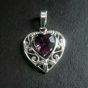 A Vintage Silver Purple Glass Heart Pendant - Etsy