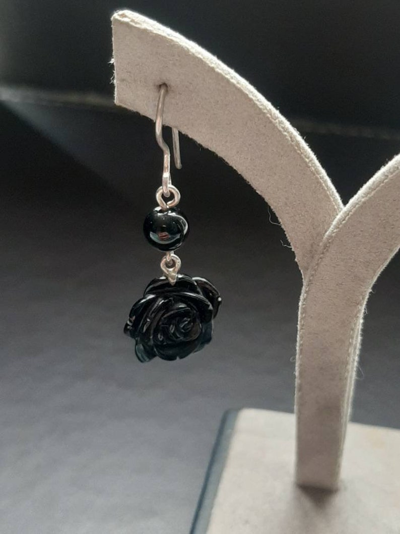 A Vintage Pair of Silver Carved Black Onyx Flower Drop Earrings - Etsy