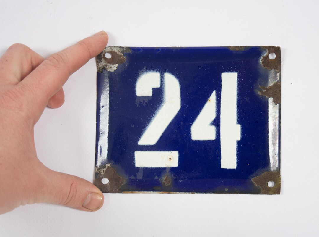 Vintage Enamel House Number 24. Blue and White Industrial Number 24 ...