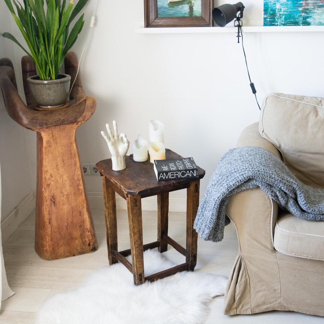 Vintage Rustic Side Table, Primitive End Table, Antique Shabby Wooden Table, Vintage Rustic ...