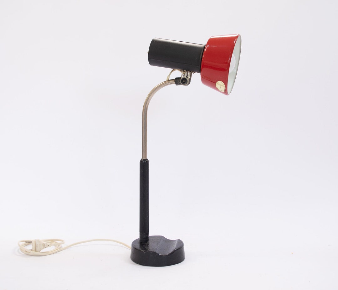 Vintage Red Table Lamp. Metal Desk Lamp in Red and Black. Retro Table ...