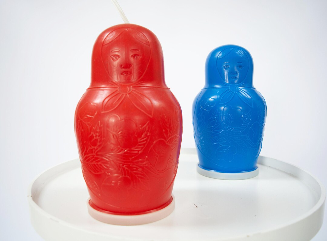 Set of 2 Vintage Plastic Figurine Matryoshka. Bonbon Box. Kitchen ...