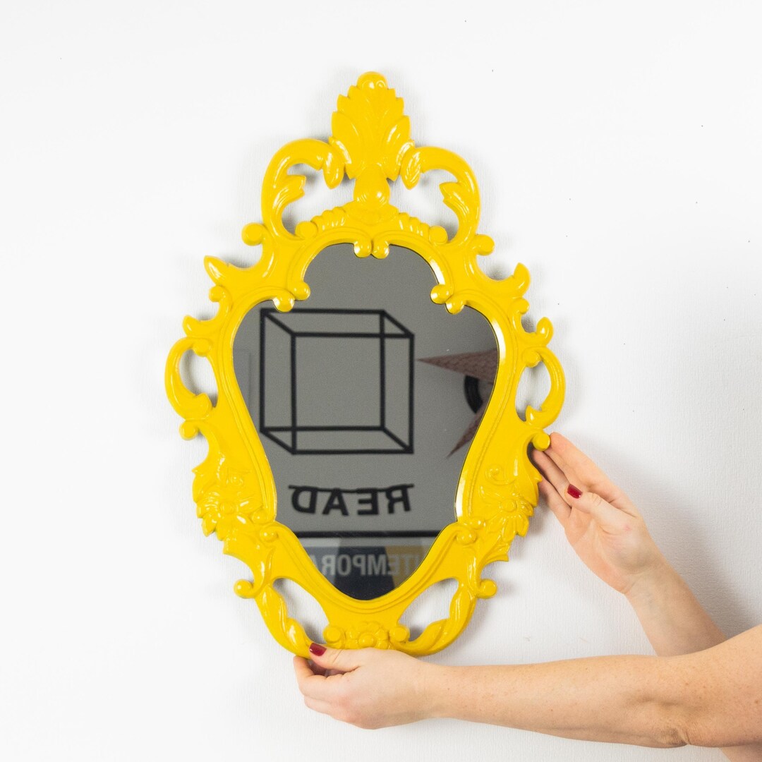 Vintage Yellow Wall Mirror, Art Deco Style Mirror, Antique Yellow Metal ...