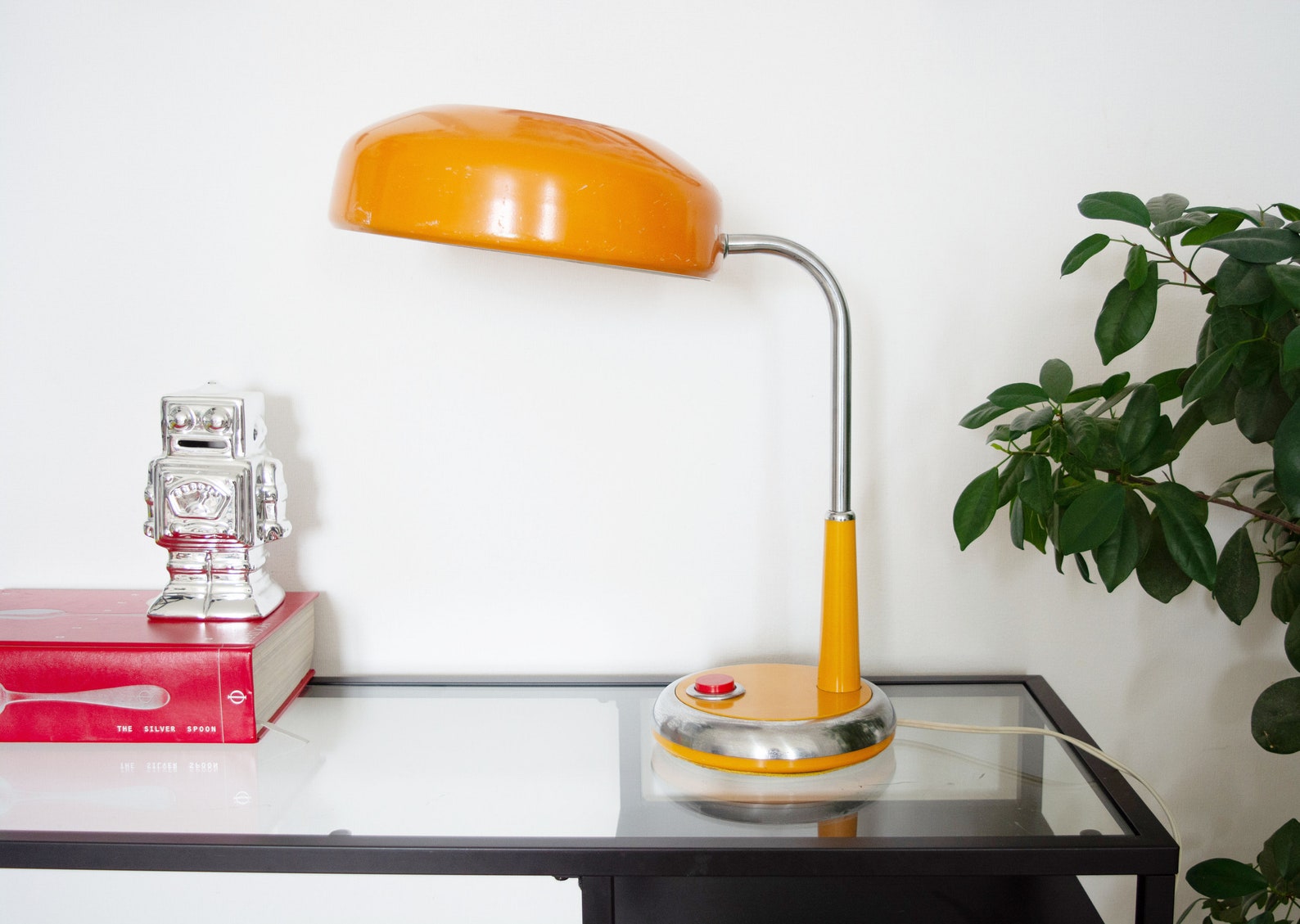 Vintage 80s Desk Lamp. Orange table lamp. Metal lamp. Bedside | Etsy