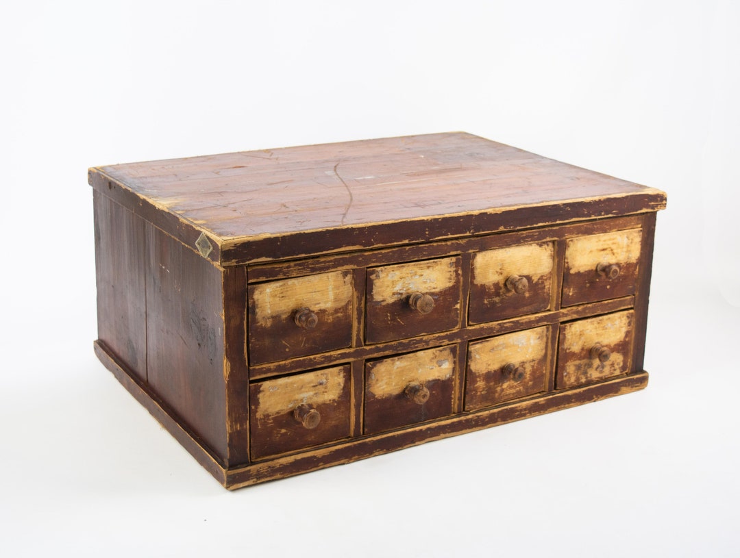 Vintage Large 8 Drawer Library Card File Cabinet. Wooden Cabinet ...