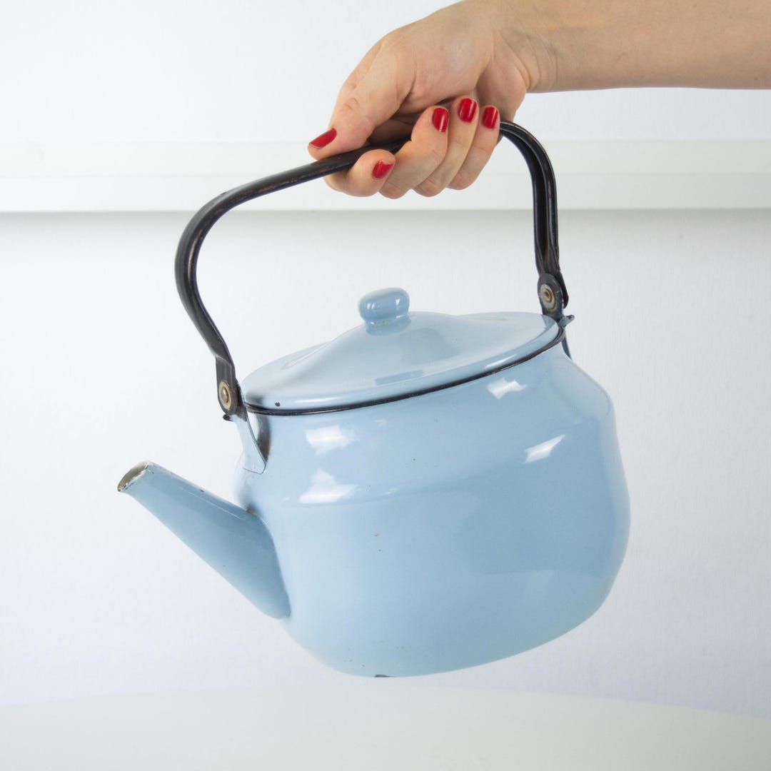 Vintage Baby Blue Enamelware Teapot. Vintage Baby Blue Enamel Kettle ...