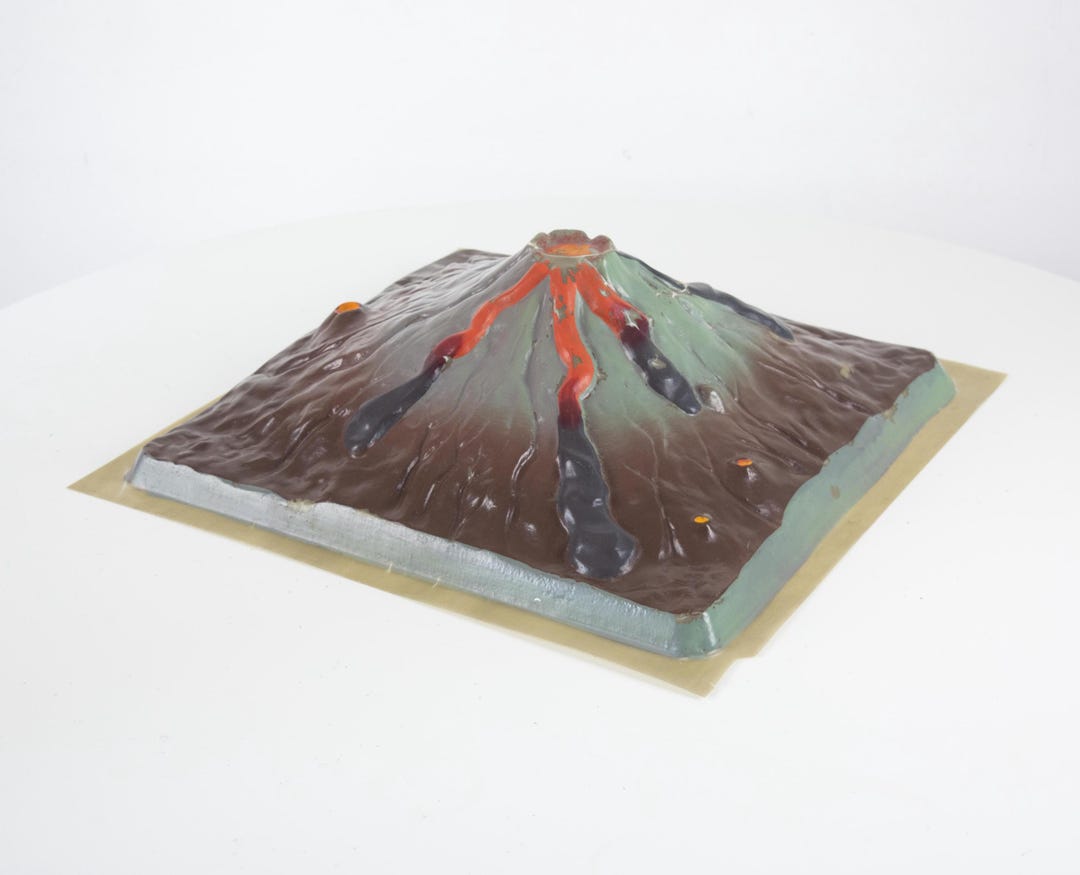 Vintage Diorama, Vintage Mountains With Volcano, Vintage Mountain ...