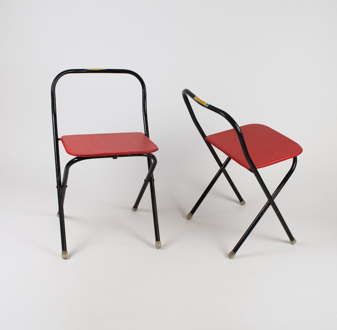 Vintage Travel Chairs, Vintage Foldable Chairs, Red Wood Metal Camping ...