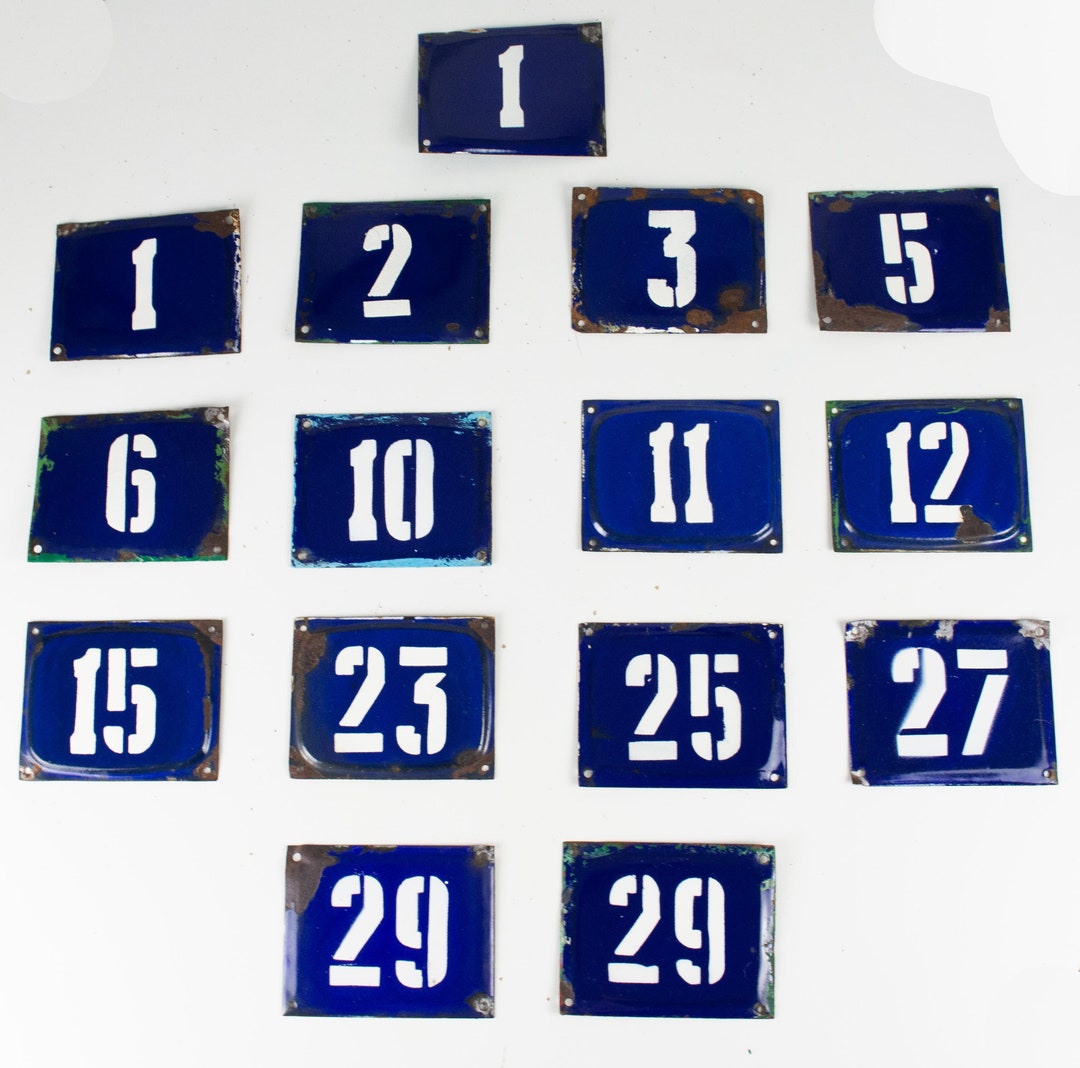 Vintage Enamel House Number. Blue and White Industrial Numbers. Vintage ...