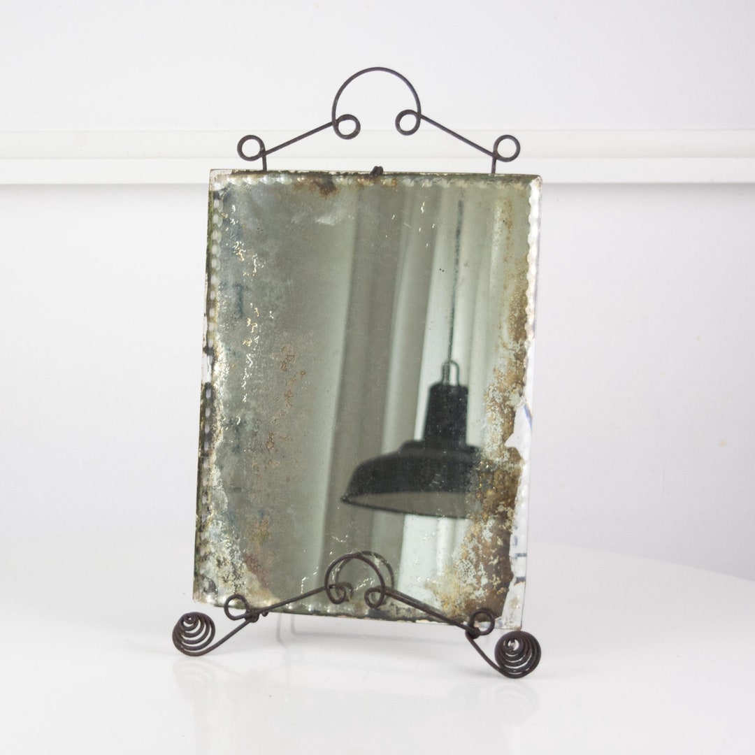 Vintage Rectangular Mirror, Old Iron Frame Mirror, Primitive Mirror ...