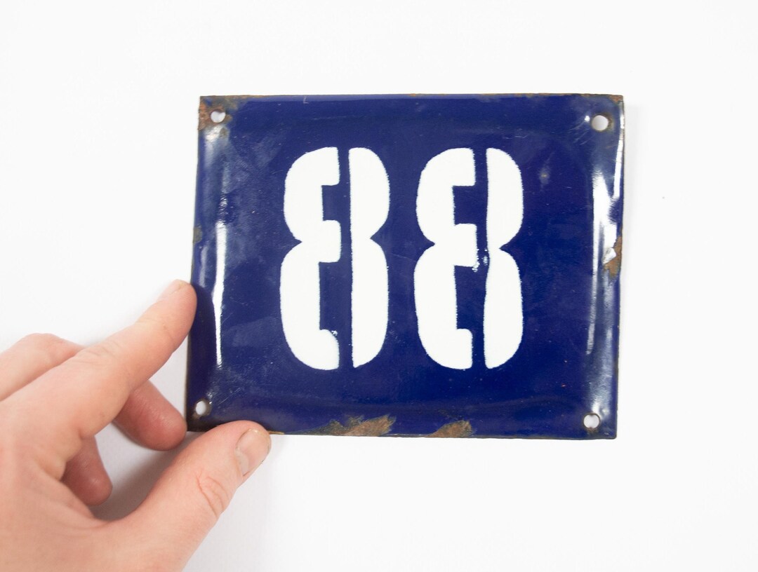 Vintage Enamel House Number 88. Blue and White Industrial Number 88 ...
