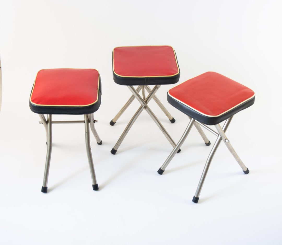 Vintage Travel Chairs, Vintage Foldable Chairs, Red Wood Metal Camping ...