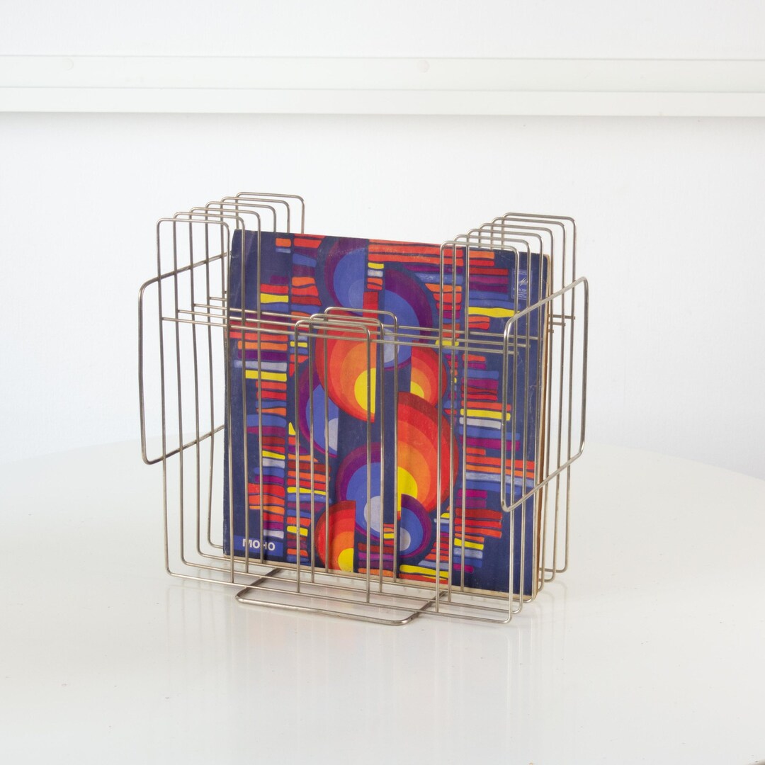 Vintage Silver Wire Vinyl Record Stand, Metal Magazine Holder, Space ...